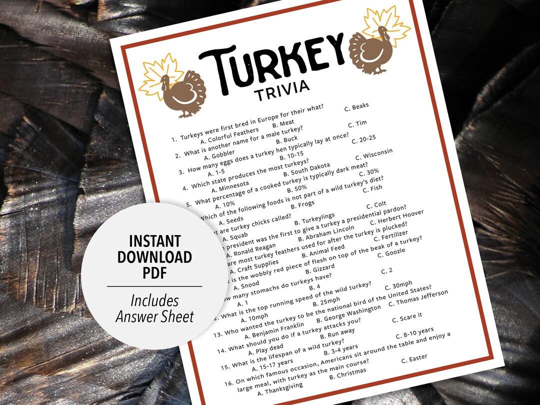 Turkey Trivia | Turkey Trivia Game | Printable Turkey Trivia ...