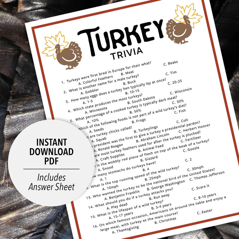 Turkey Trivia Game - Etsy