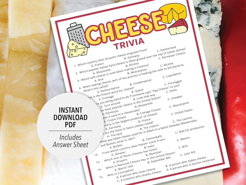 Cheese Trivia Game | Cheese Quiz (printable PDF Download) - Etsy