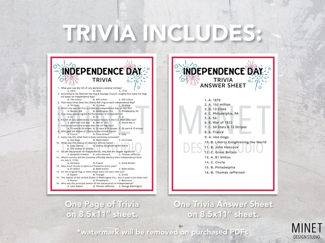 Independence Day Trivia | Fourth of July Trivia | Printable July 4th ...