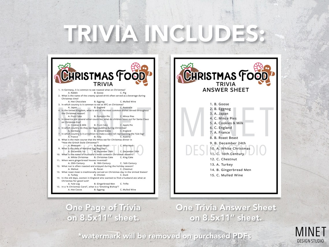 Christmas Food Trivia Game | Christmas Food Printable Trivia | Holiday ...