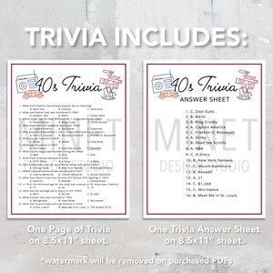 1940s Trivia Game | Printable 40s Quiz, Decades (PDF Download) - Etsy