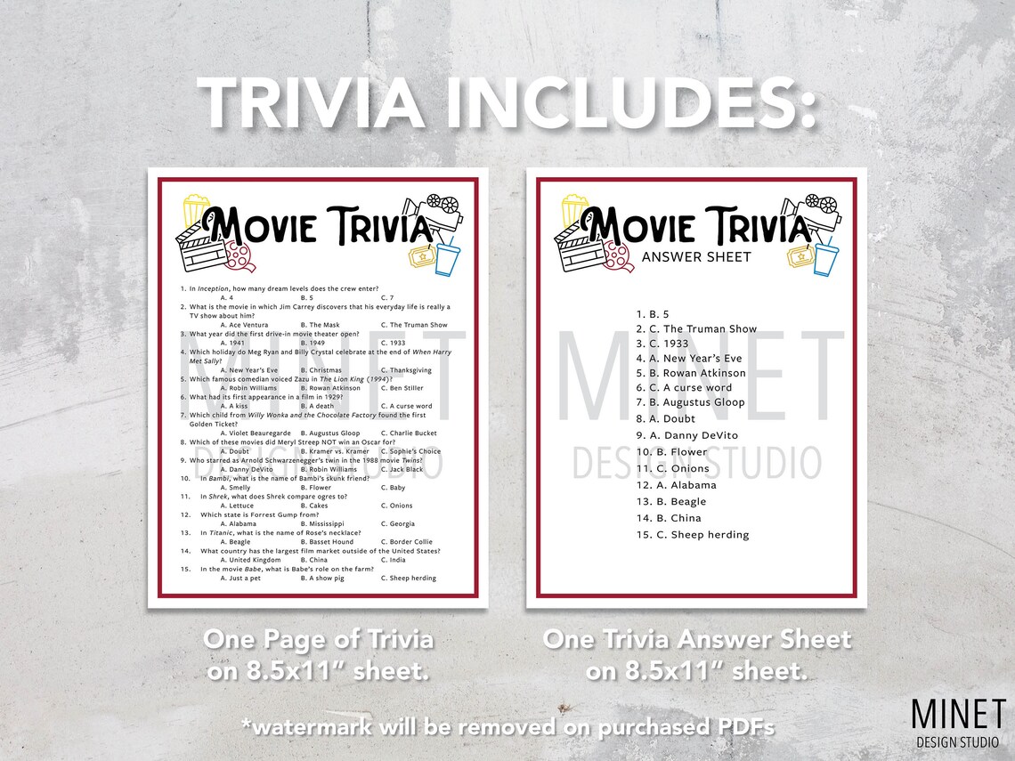 Movie Trivia | Movie Trivia Game | Printable Movie Trivia | Movie Party ...