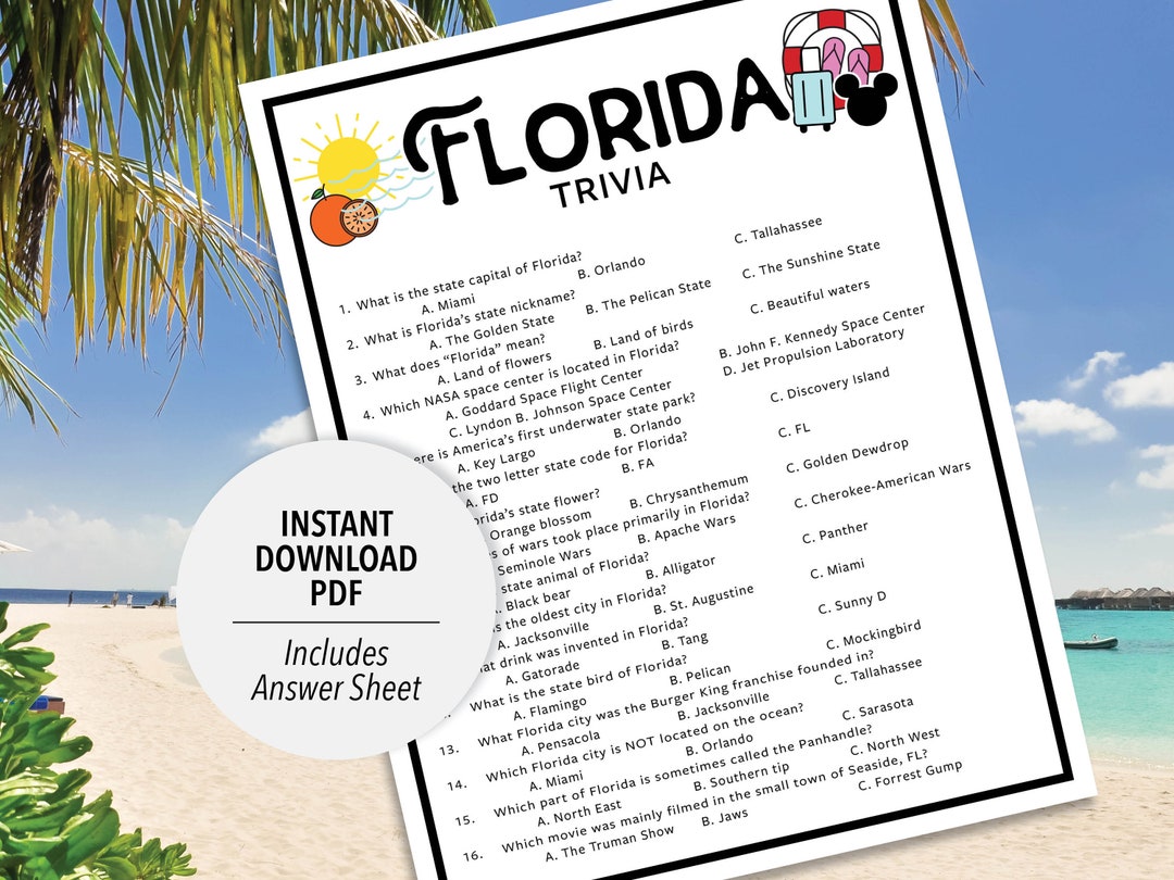Florida Trivia Game | USA State Quiz (printable PDF Download) - Etsy