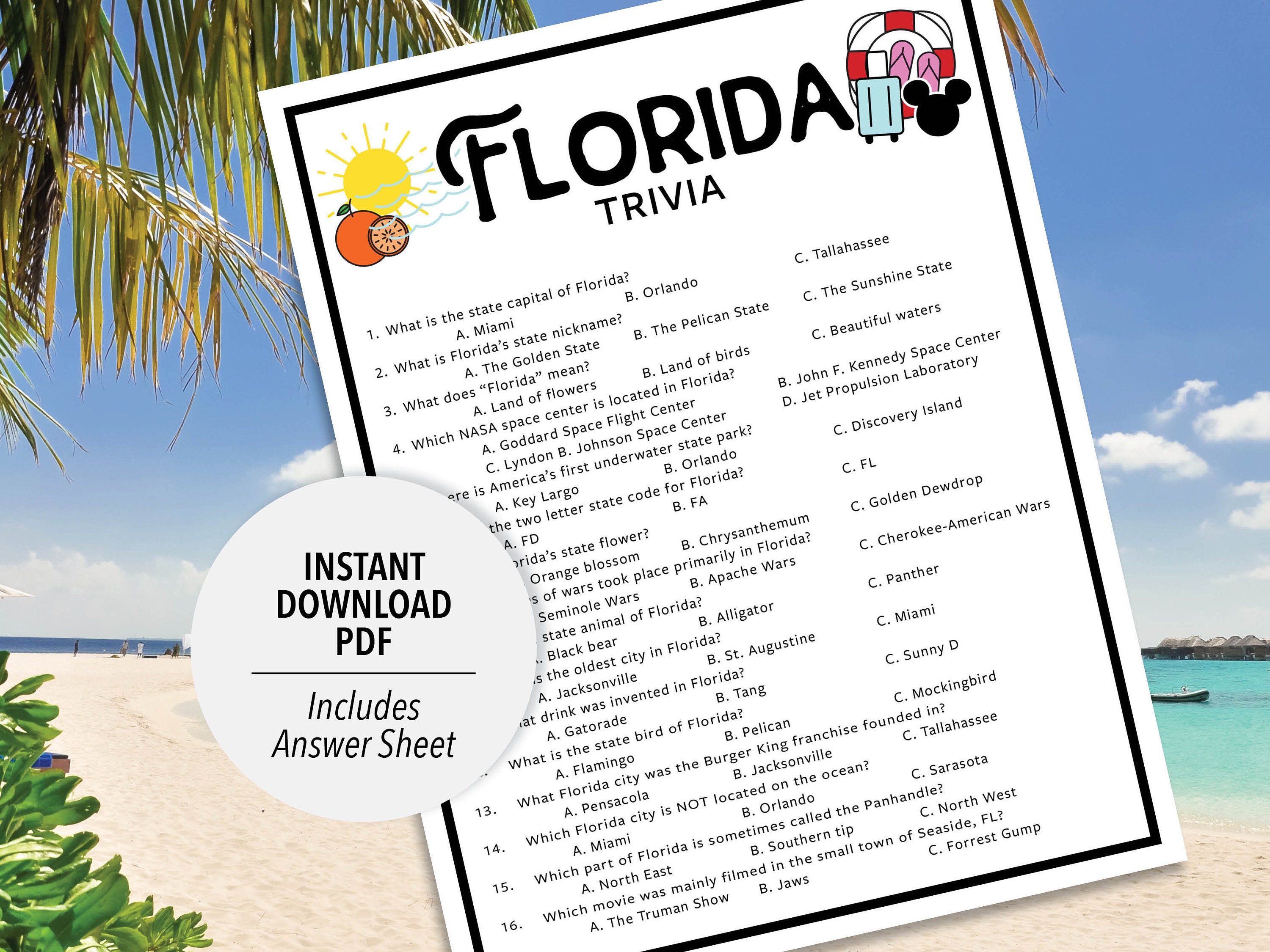 Florida Trivia Florida Trivia Game Printable Florida Trivia State ...