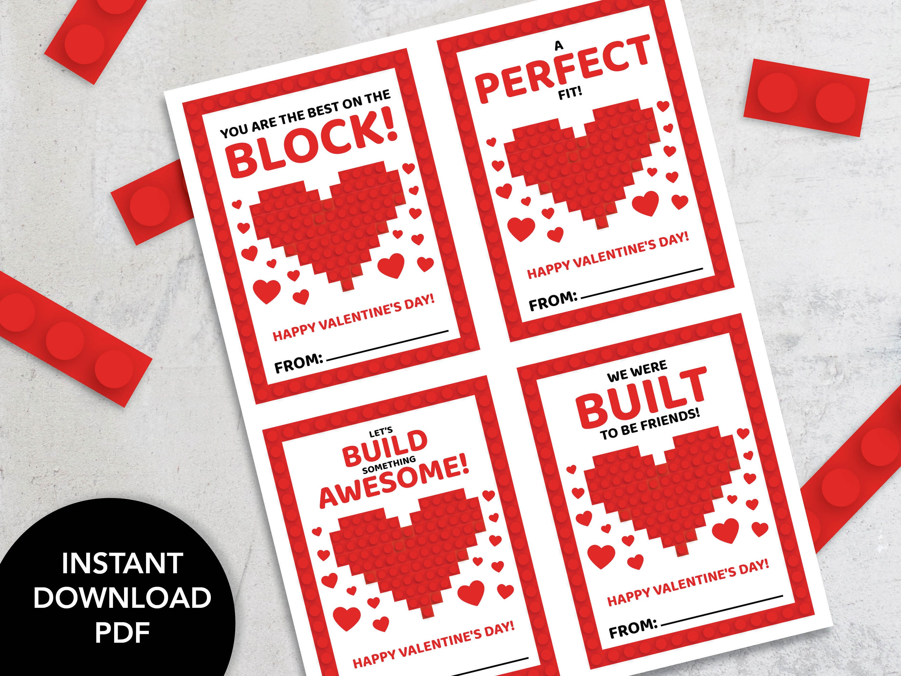 Building Block Valentine's Day Card Printable Valentine's Day Bricks ...