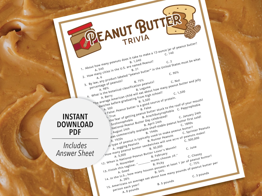 Peanut Butter Trivia Game | Peanut Butter Quiz (printable PDF Download ...