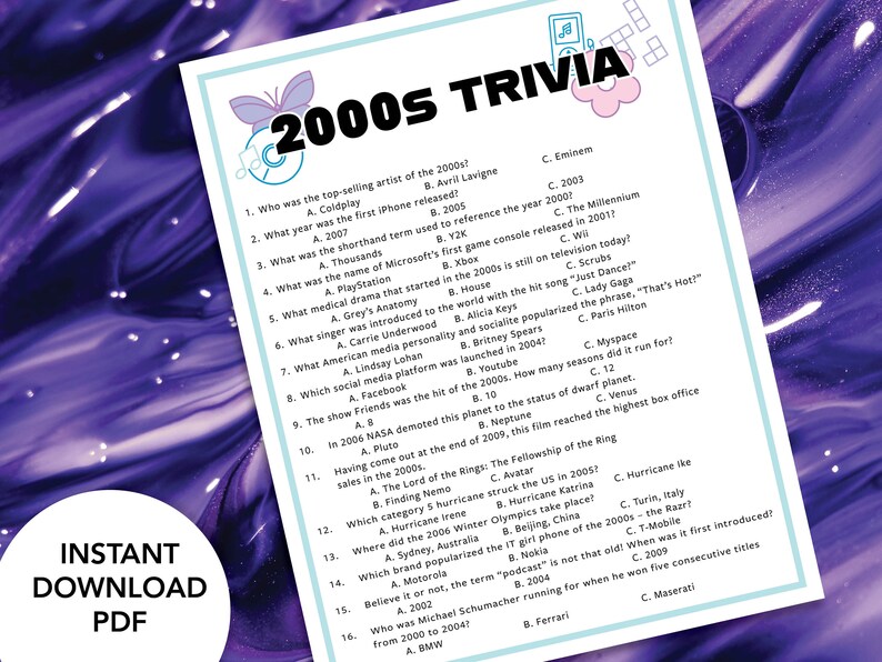 2000s Trivia 2000s Trivia Game Printable 2000s Trivia - Etsy