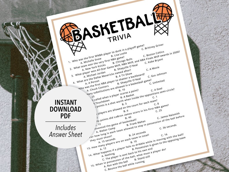 Basketball Trivia | Printable Basketball Trivia Game | Basketball ...