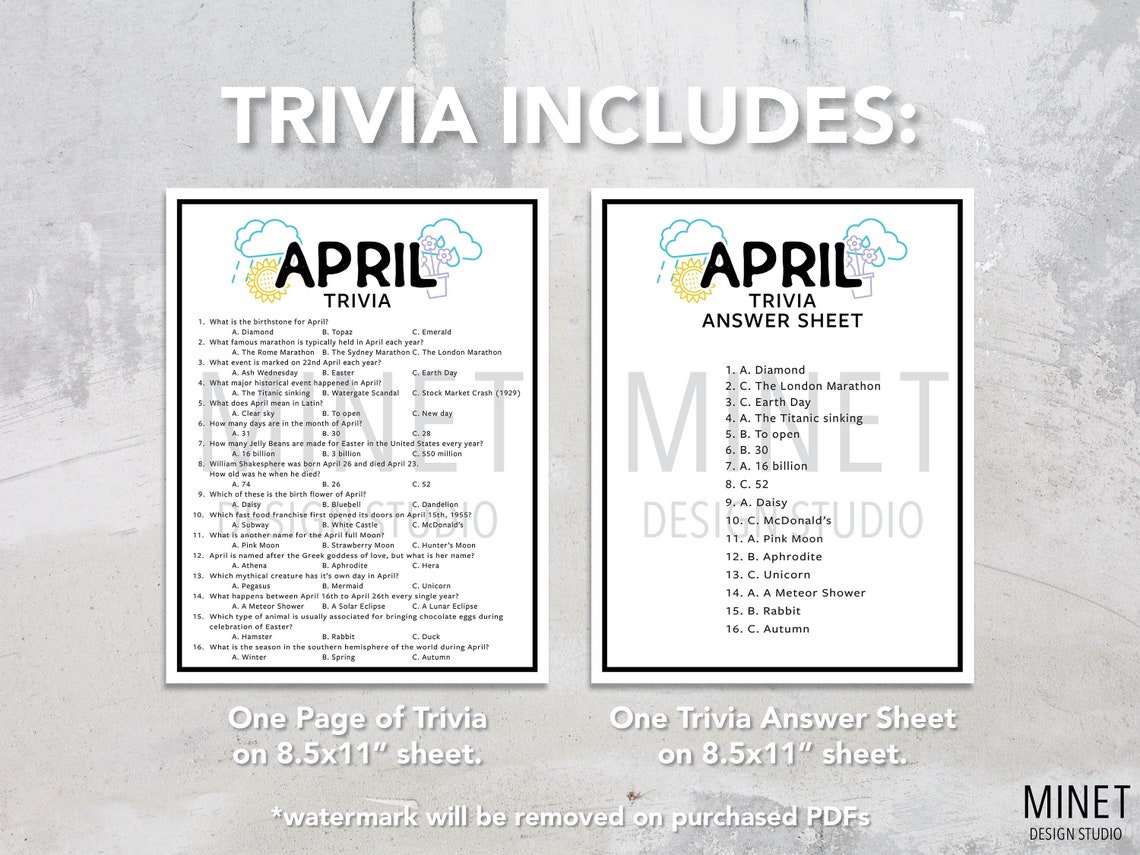 April Trivia | April Trivia Game | Printable April Trivia | Month ...