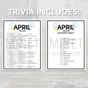 April Trivia | April Trivia Game | Printable April Trivia | Month ...