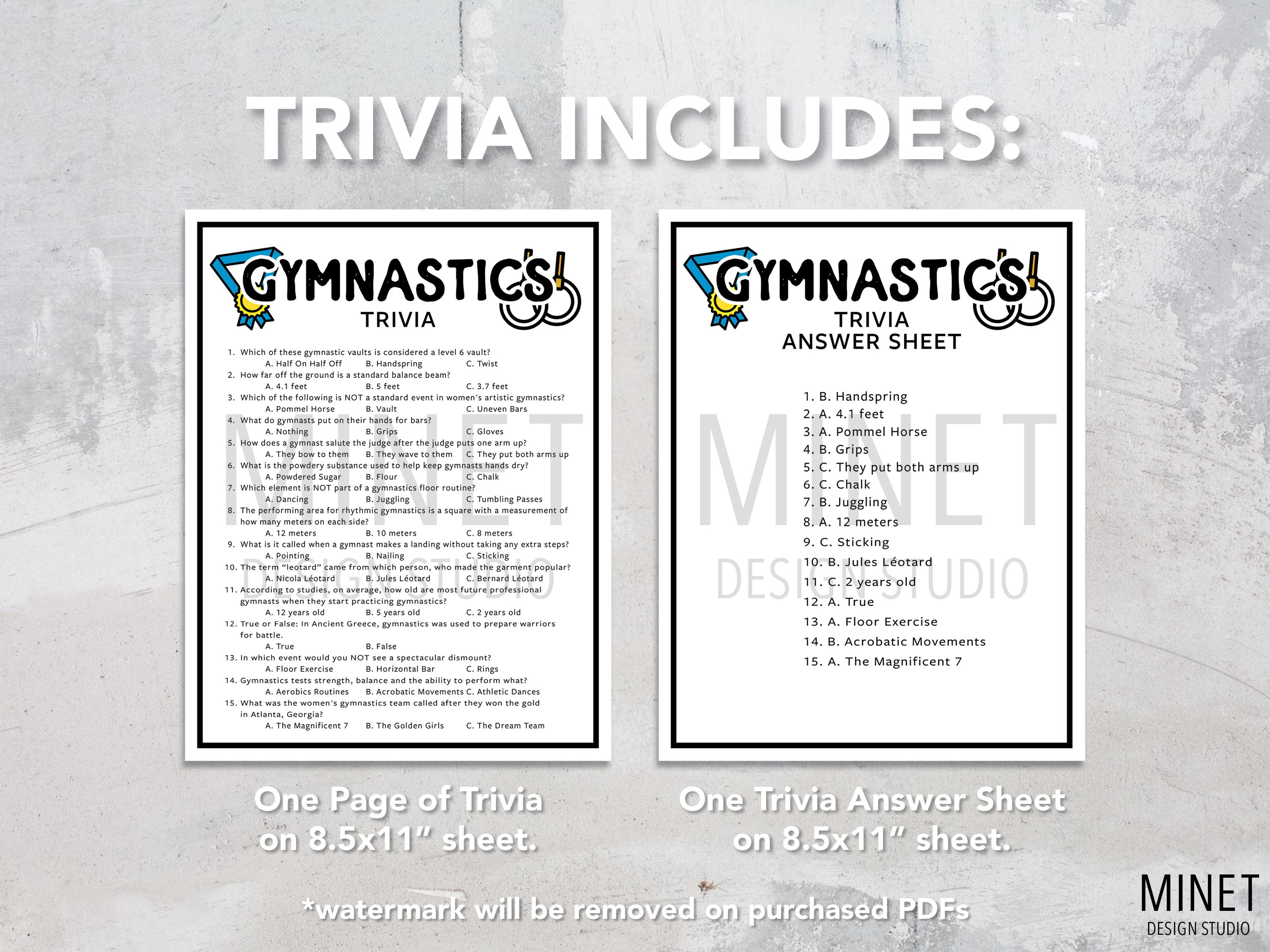 Gymnastics Trivia Game | Sports Quiz (printable PDF Download) - Etsy