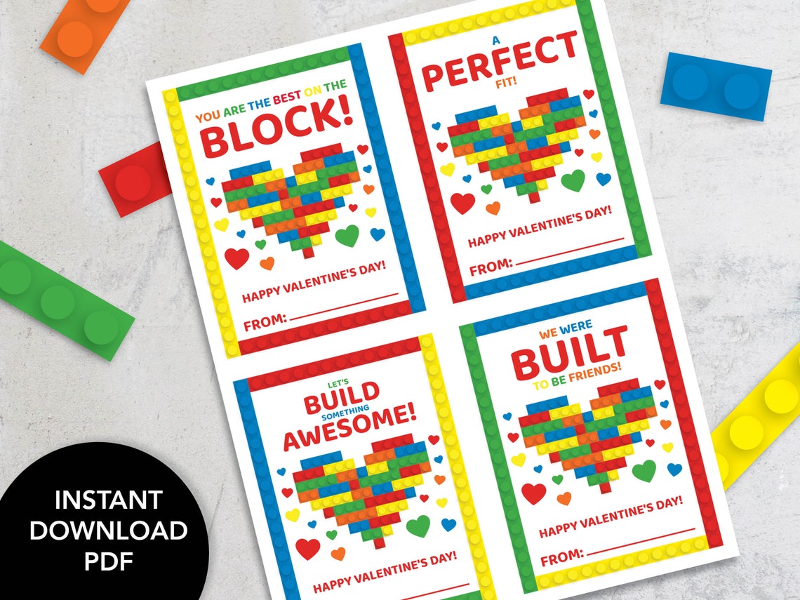 Building Block Valentine's Day Card Printable Valentine's Day Bricks ...