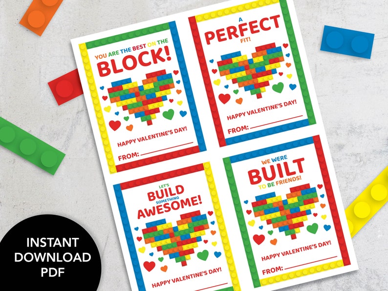 Building Block Valentine's Day Card | Printable Valentine's Day Bricks ...