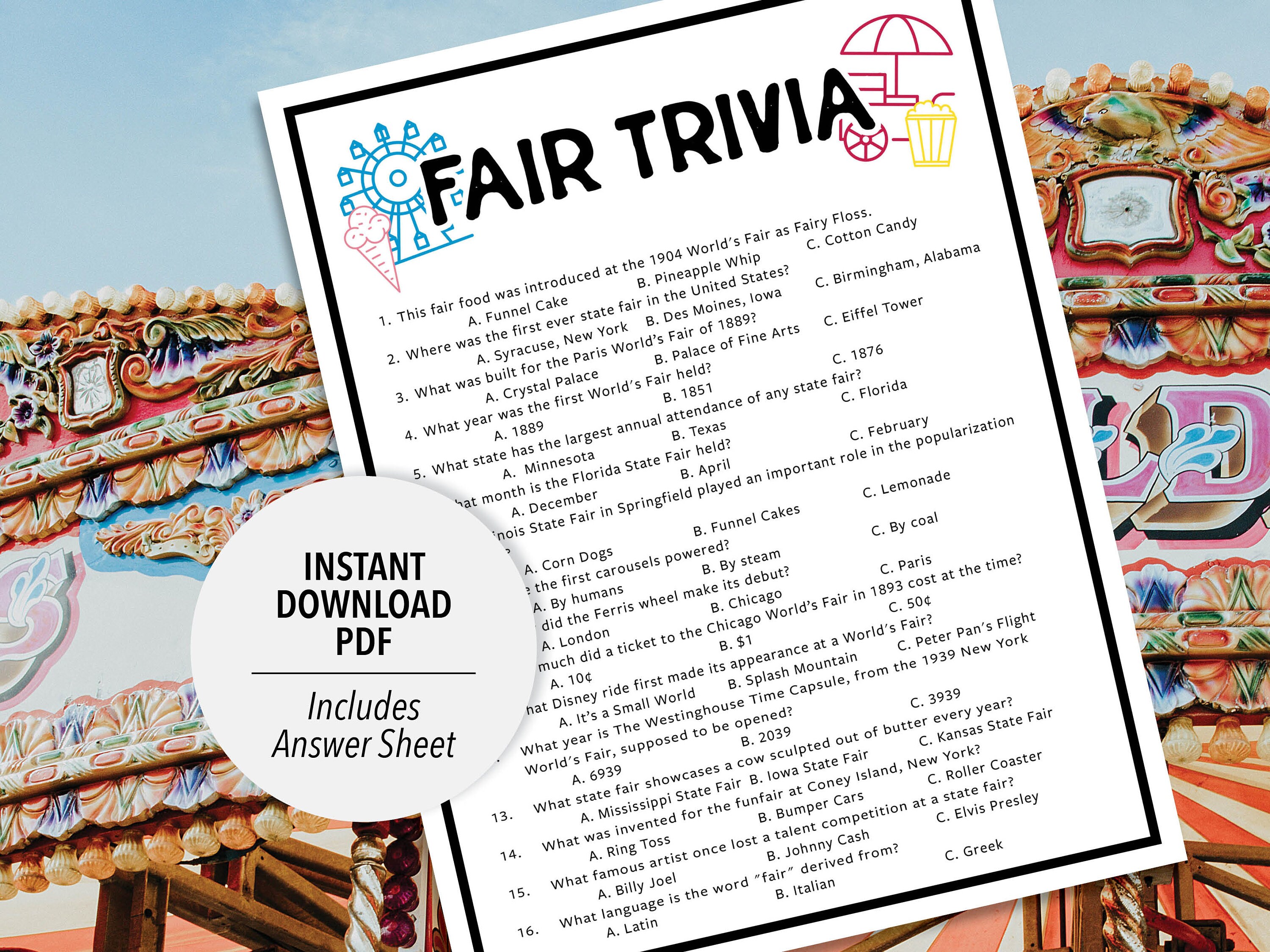 Fair Trivia | Fair Trivia Game | Printable Fair Trivia | Printable ...