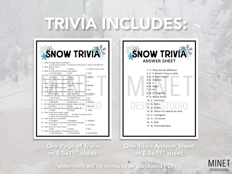 Snow Trivia | Printable Snow Trivia Activity Game | Winter Trivia ...