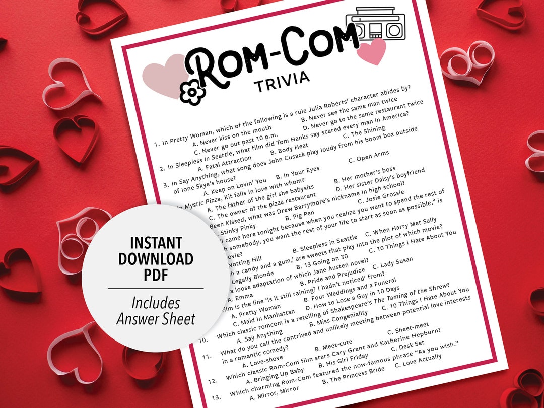 Rom-com Trivia | Rom Com Trivia Game | Printable Romantic Comedy Trivia ...