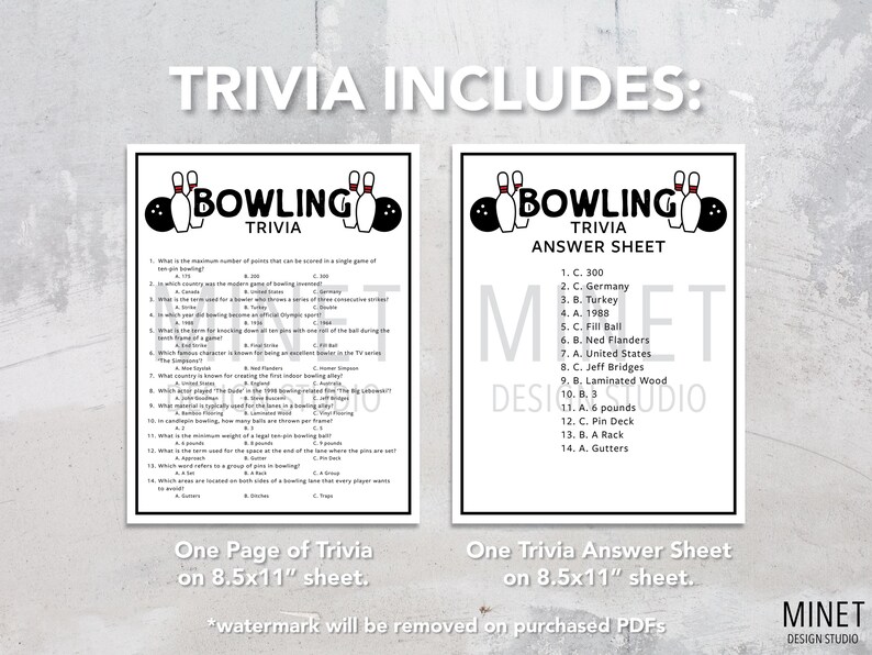 Bowling Trivia | Printable Bowling Trivia Game | Bowling Themed Trivia ...