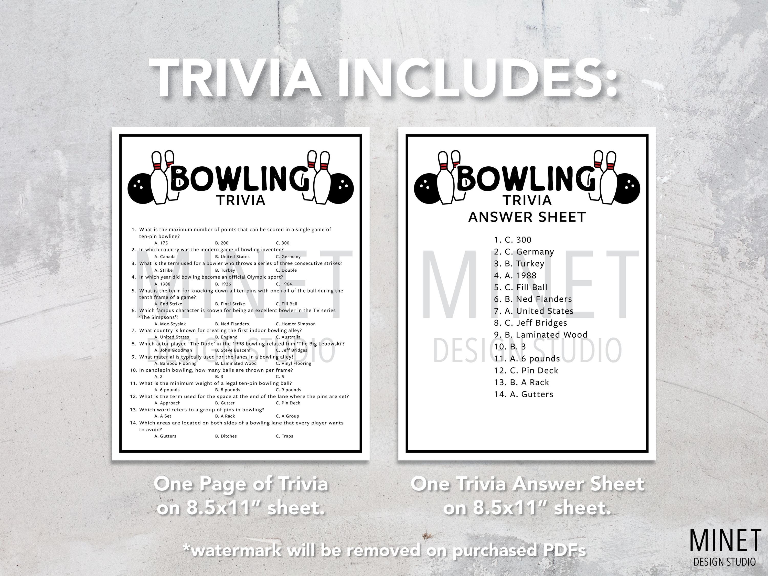 Bowling Trivia | Printable Bowling Trivia Game | Bowling Themed Trivia ...