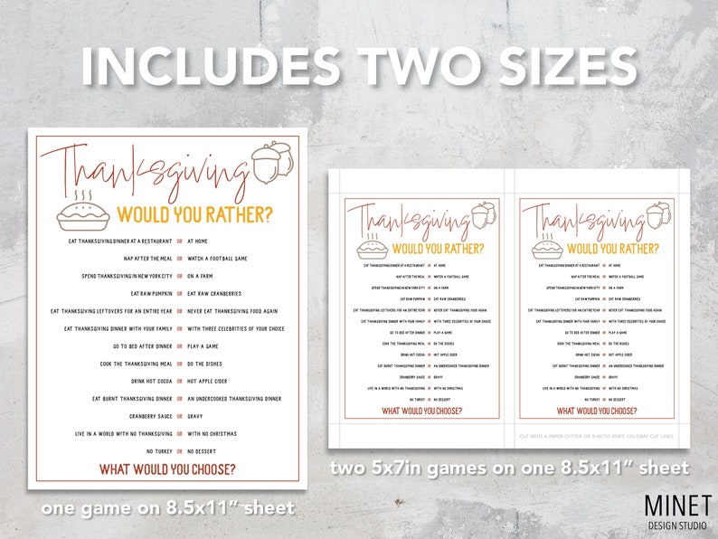 Thanksgiving Would You Rather Game (printable PDF Download) - Etsy