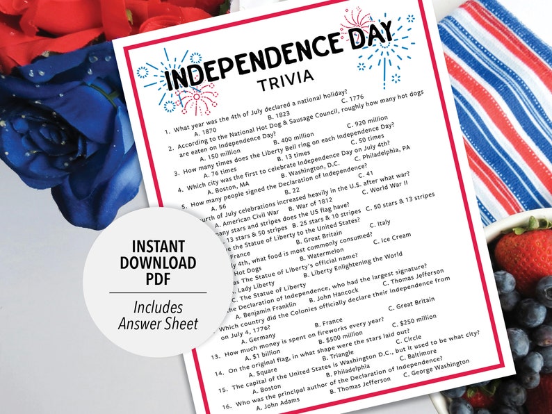 Independence Day Trivia | Fourth of July Trivia | Printable July 4th ...