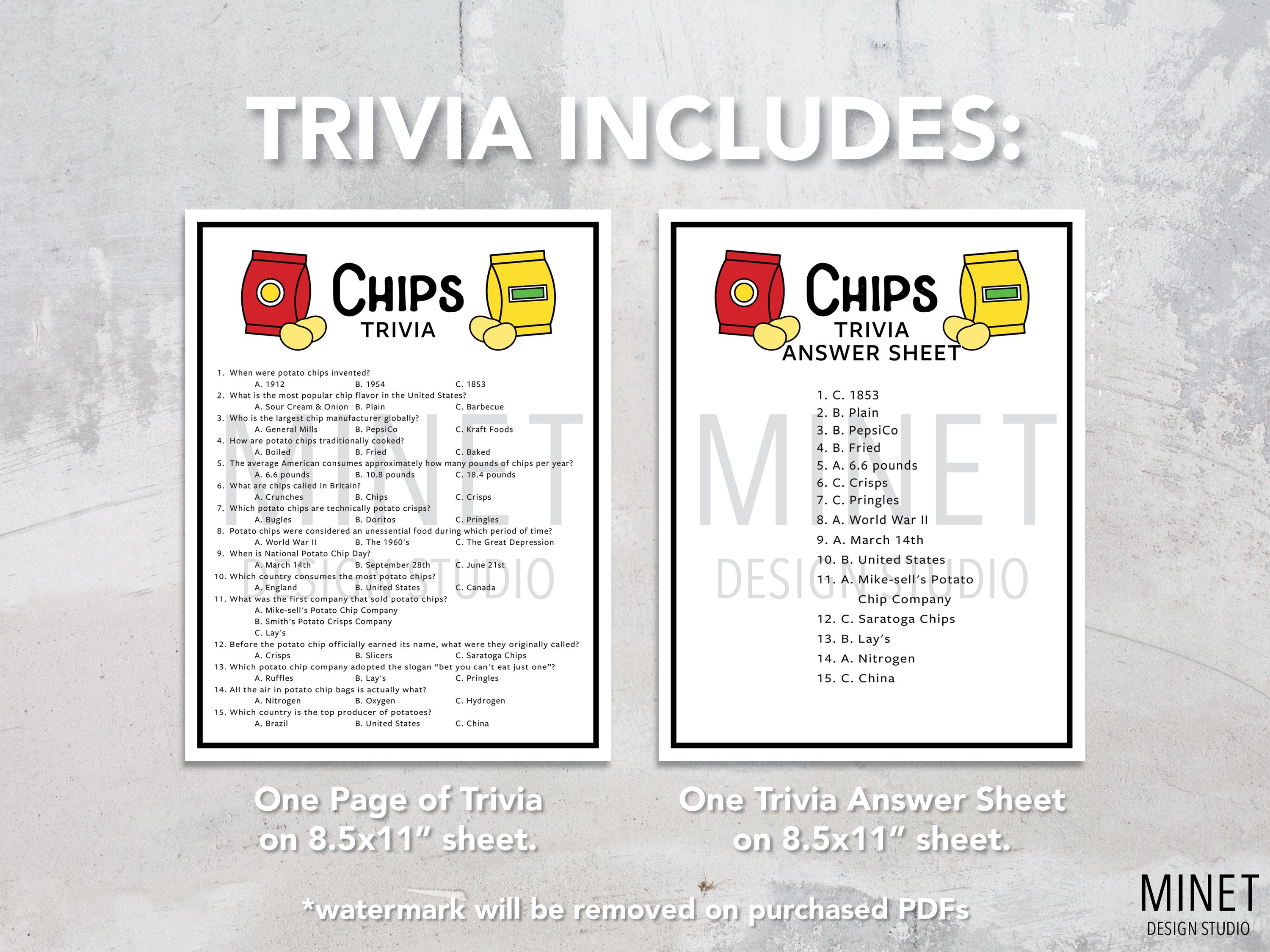 Chips Trivia | Potato Chips Trivia Game | Printable Chips Trivia ...