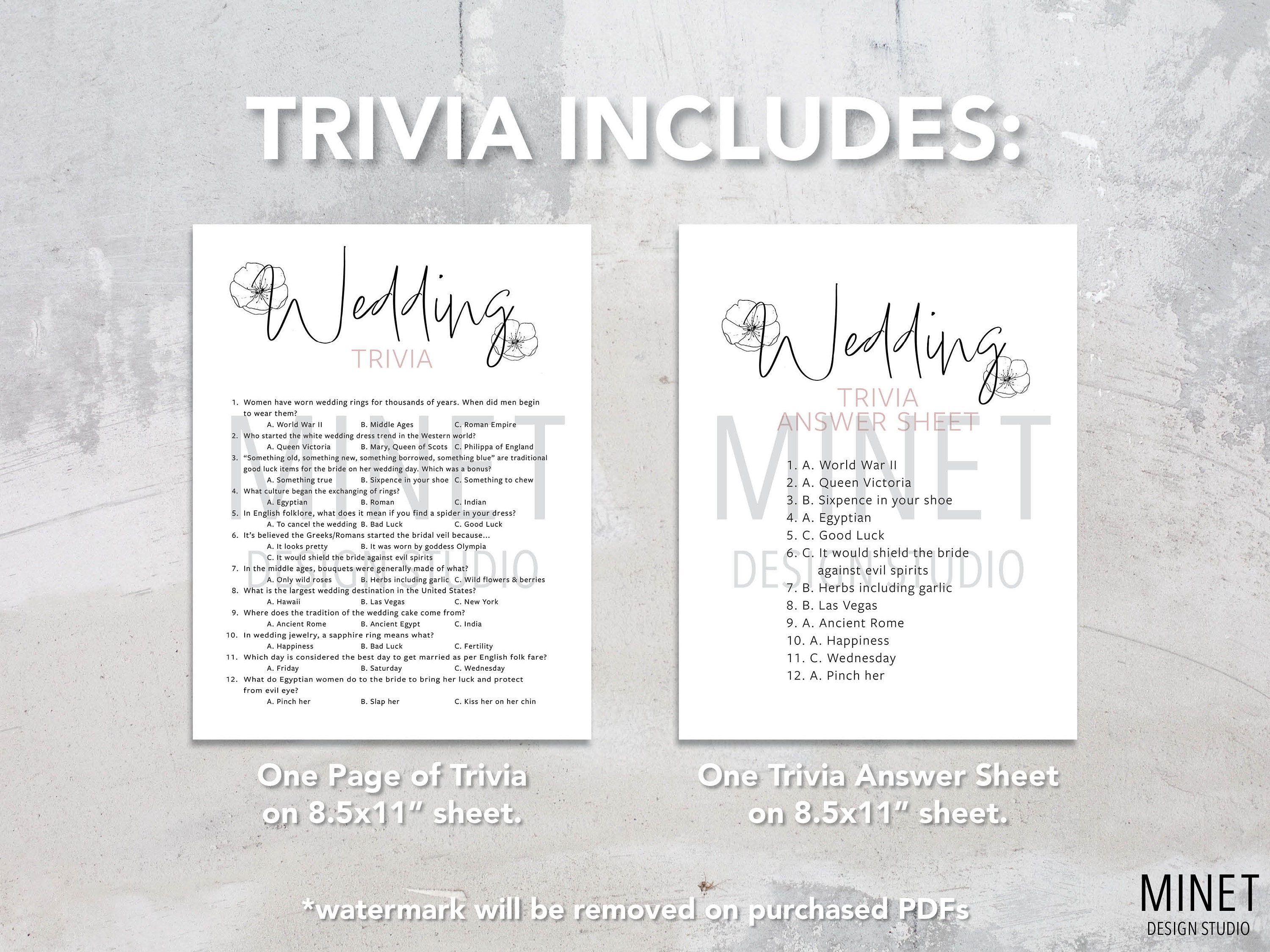 Wedding Trivia Quiz Game | Printable Wedding Trivia | Bridal Shower ...
