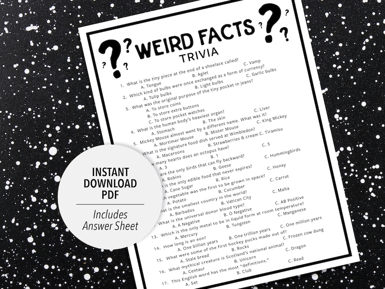 Weird Facts Trivia Game (printable PDF Download) - Etsy