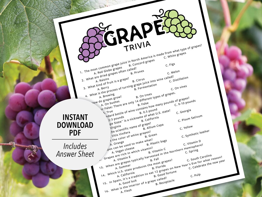 Grape Trivia Game | Fruit Quiz (printable PDF Download) - Etsy