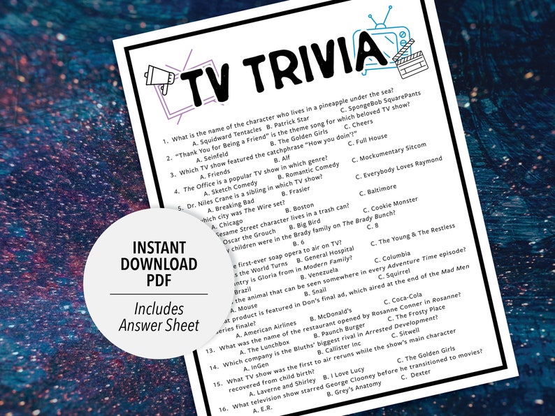 TV Trivia Game | Television Quiz (printable PDF Download) - Etsy