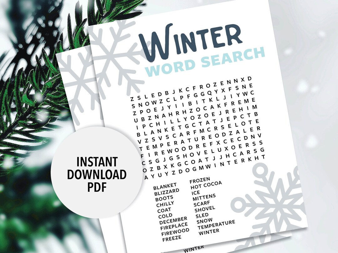 Winter Word Search Winter Printable Game Holiday Printable Game Word ...