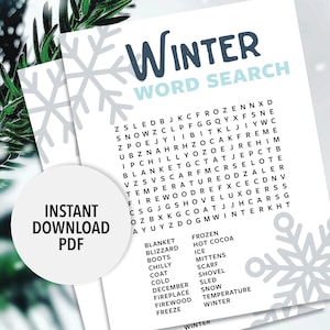 Winter Word Search Winter Printable Game Holiday Printable Game Word ...