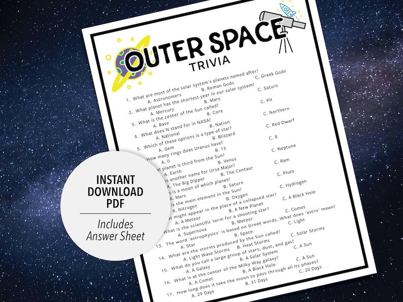Outer Space Trivia | Space Trivia Game | Printable Space Trivia | Outer ...