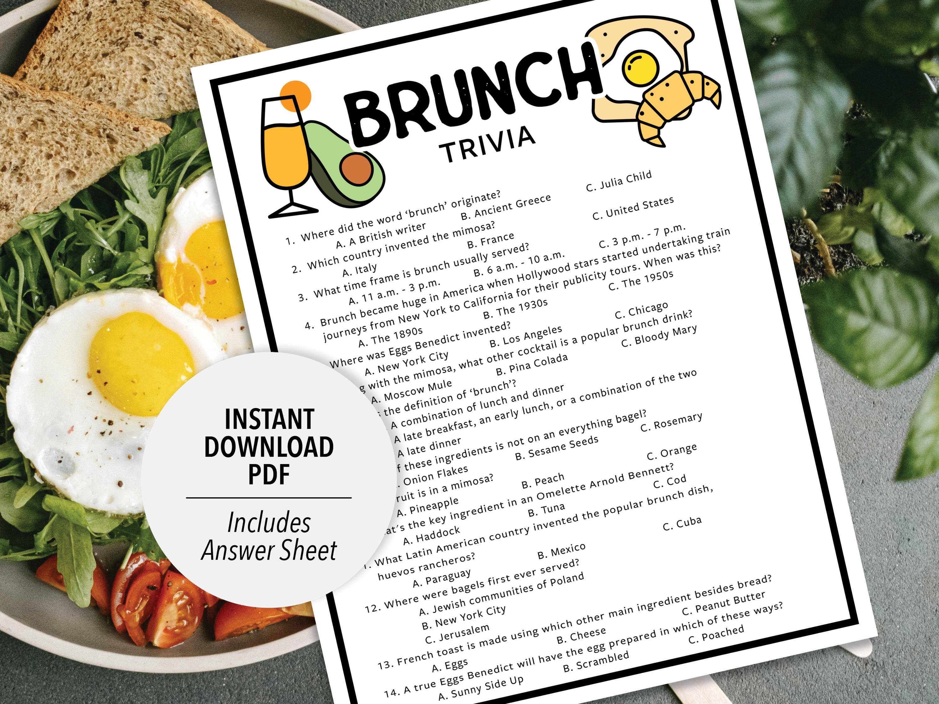 Brunch Trivia | Brunch Trivia Game | Printable Brunch Trivia ...