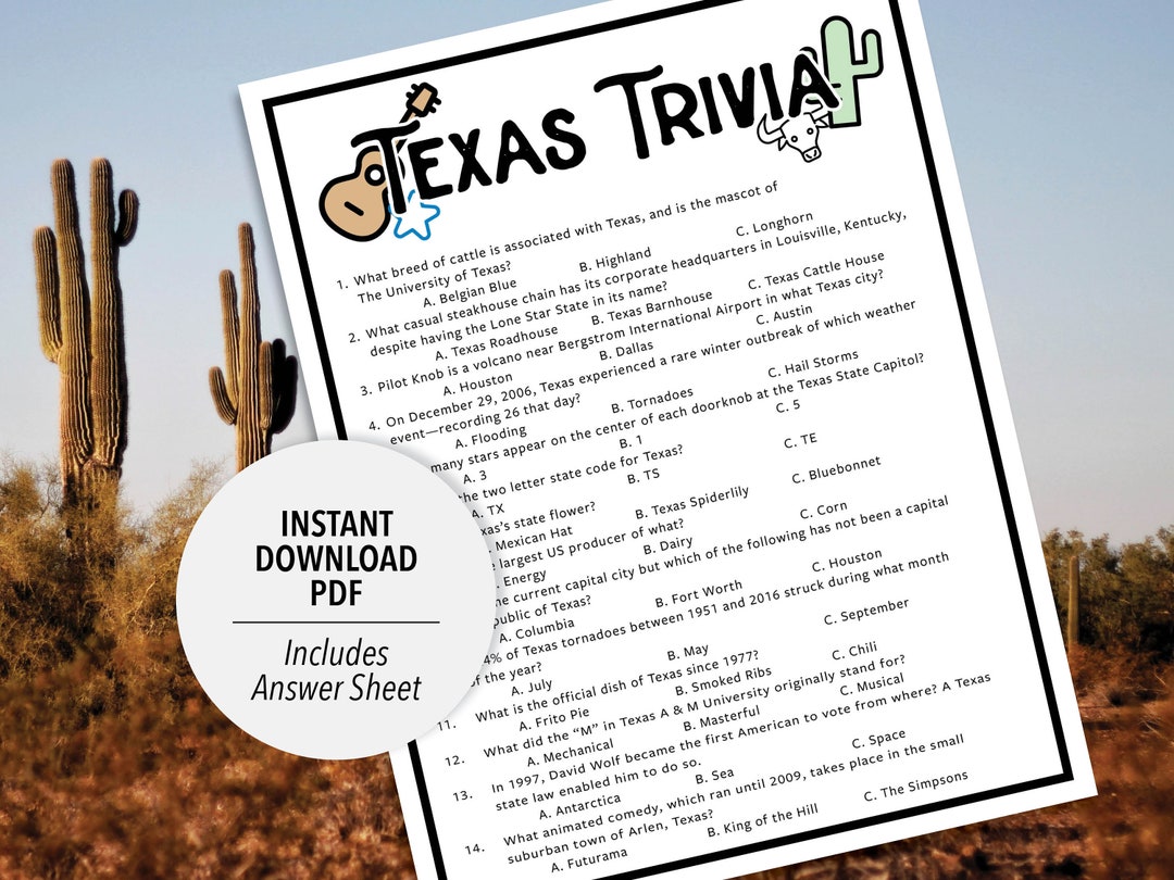 Texas Trivia | Texas Trivia Game | Printable Texas Trivia | Texas Party ...