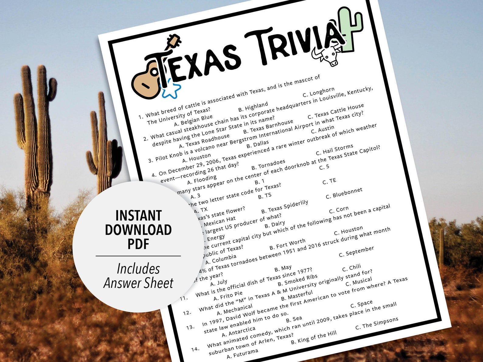Texas Trivia | Texas Trivia Game | Printable Texas Trivia | Texas Party ...