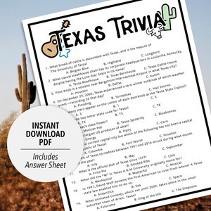 Texas Trivia | Texas Trivia Game | Printable Texas Trivia | Texas Party ...
