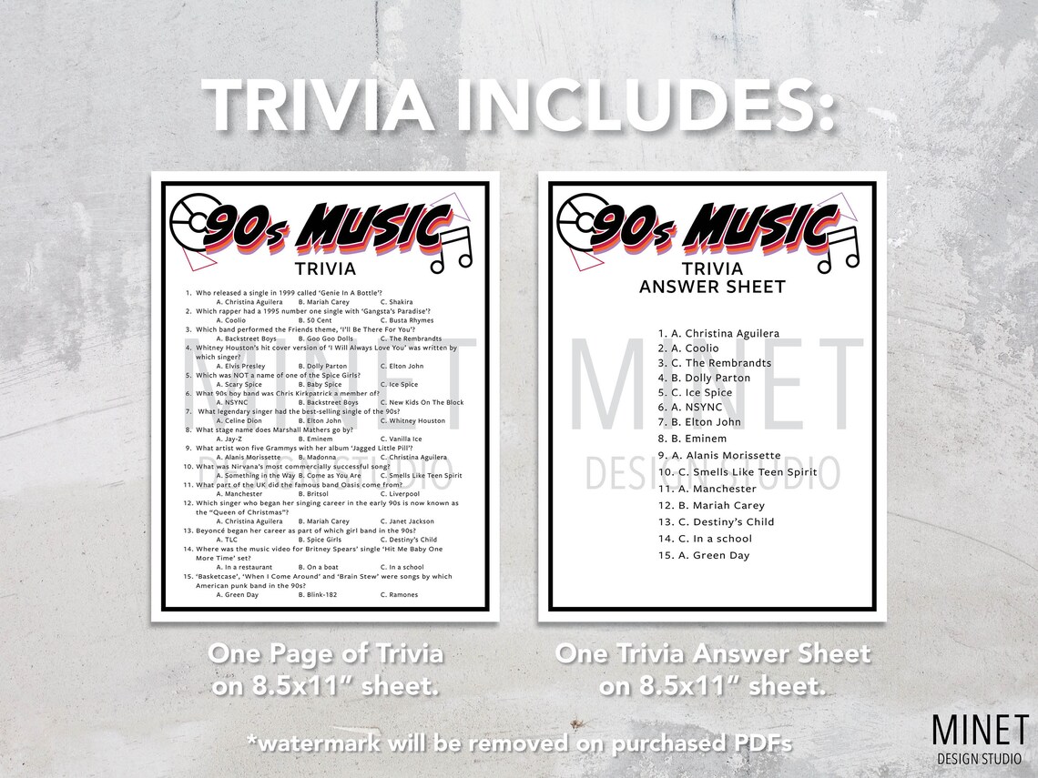 90s Music Trivia | 90s Music Trivia Game | Printable Music Trivia ...