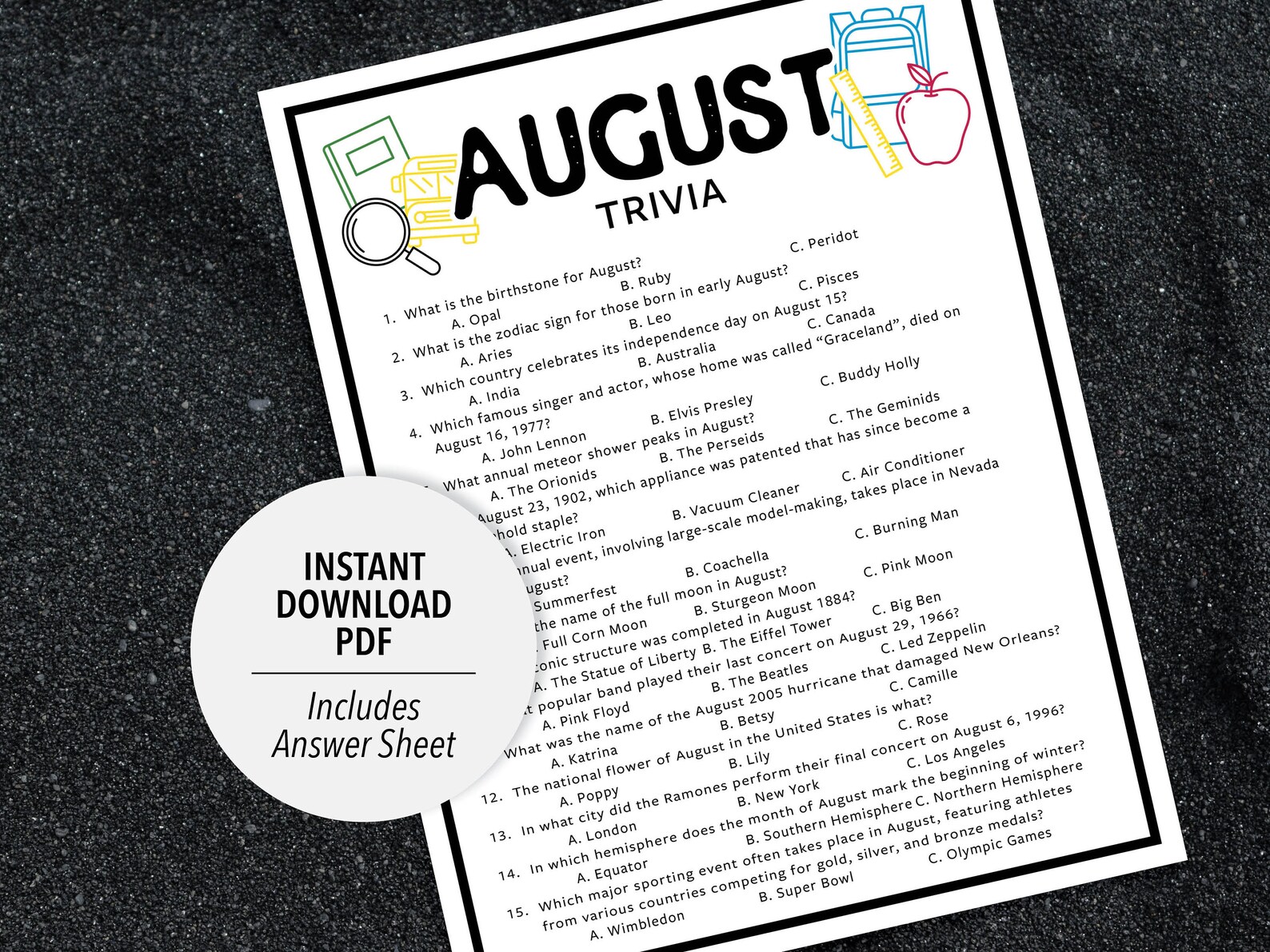 August Trivia | August Trivia Game | Printable August Trivia | Month ...
