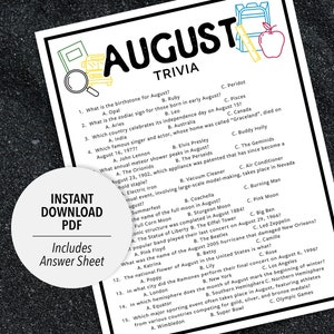 August Trivia | August Trivia Game | Printable August Trivia | Month ...
