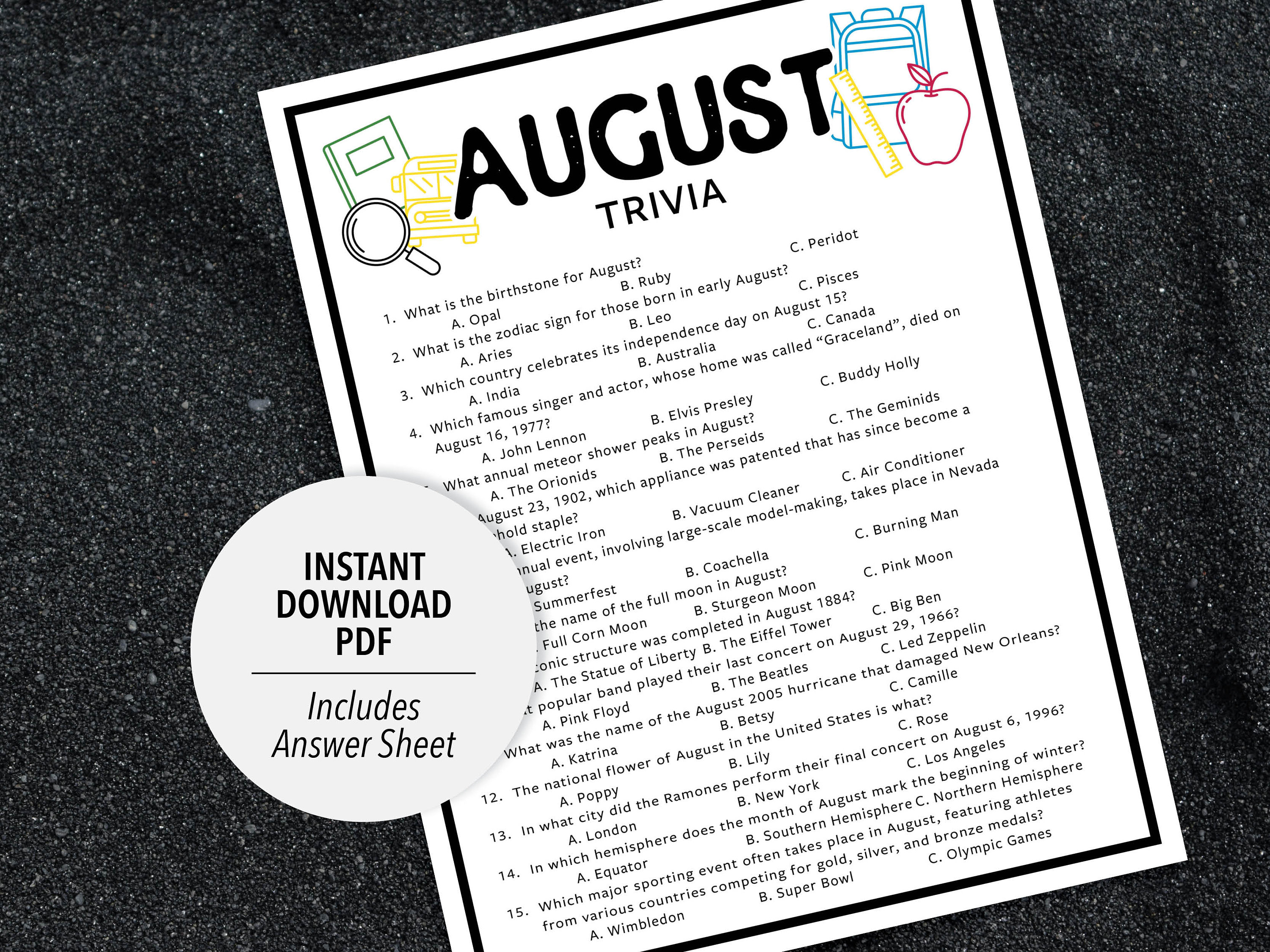 August Trivia | August Trivia Game | Printable August Trivia | Month ...