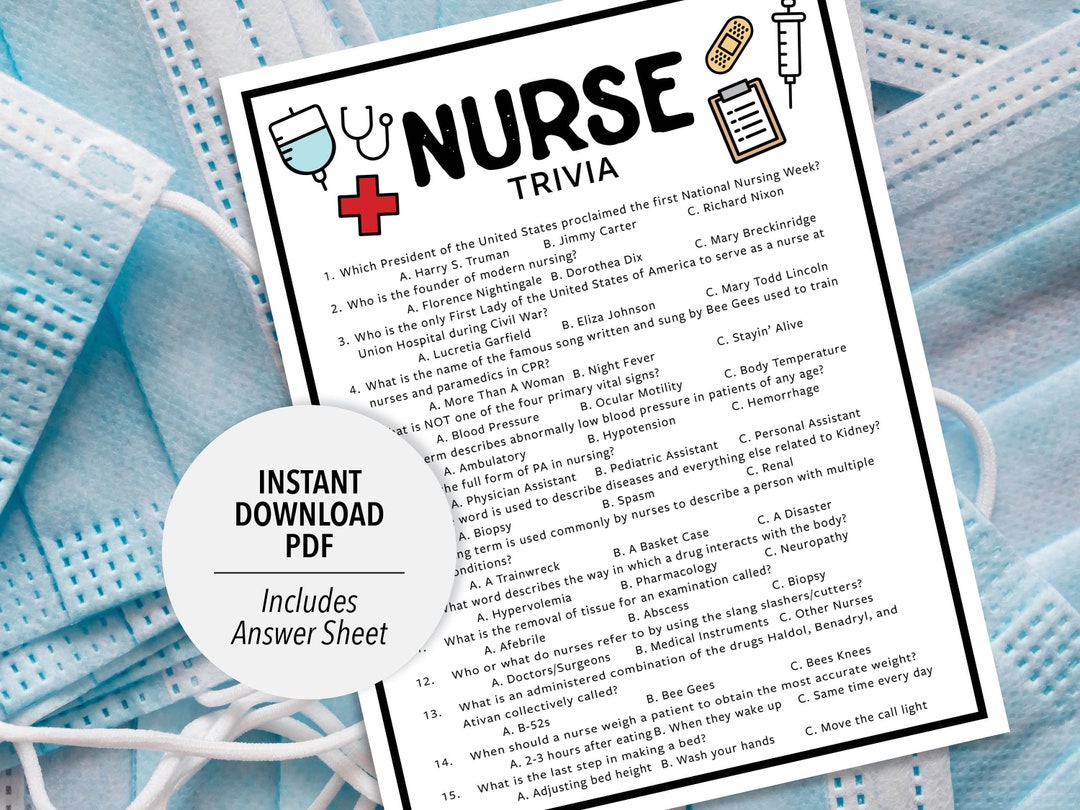 Nurse Trivia Nurse Trivia Game Printable Nurse Trivia Printable Trivia ...