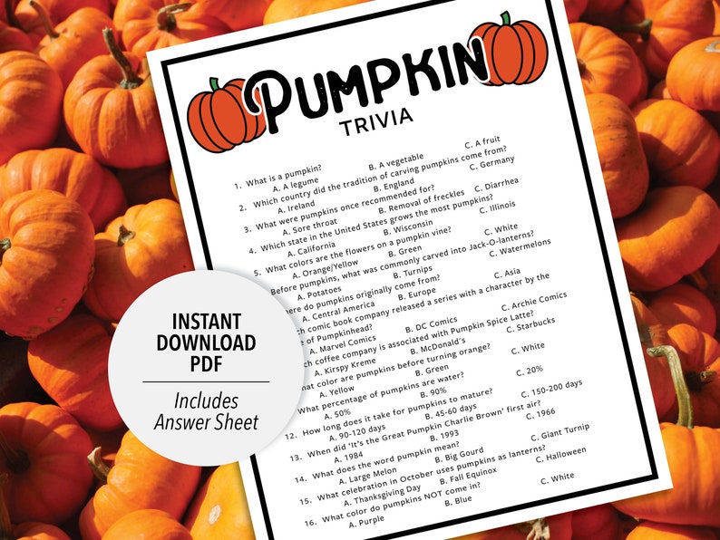 Pumpkin Trivia | Pumpkin Trivia Game | Printable Pumpkin Trivia | Fall ...