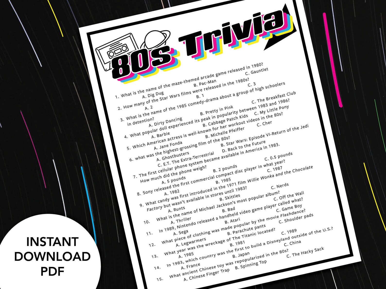 80s Trivia Printable 80s Trivia 80's Party Trivia Game - Etsy