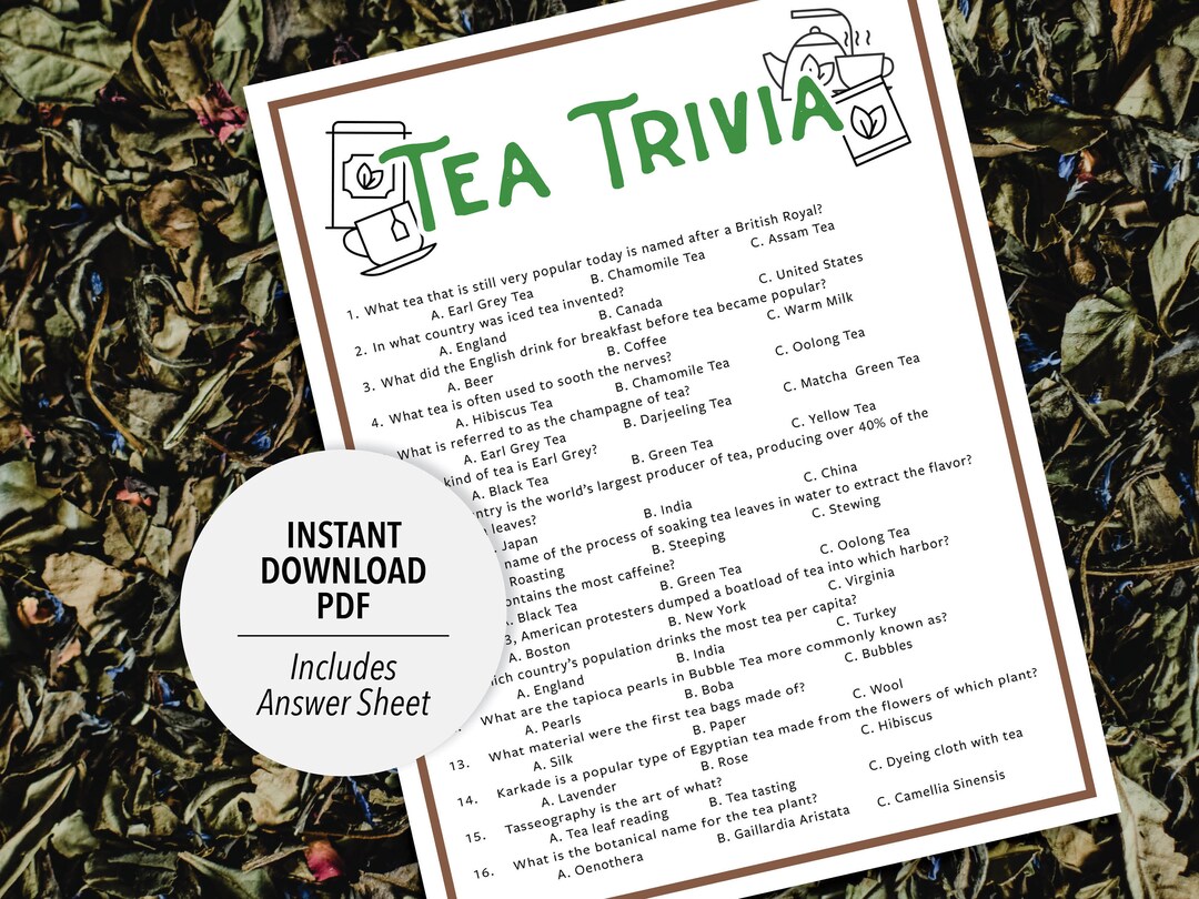 Tea Trivia | Tea Trivia Game | Printable Tea Trivia | Printable Trivia ...