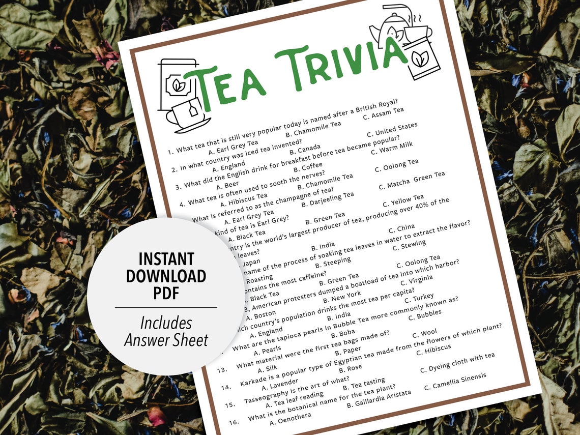 Tea Trivia | Tea Trivia Game | Printable Tea Trivia | Printable Trivia ...