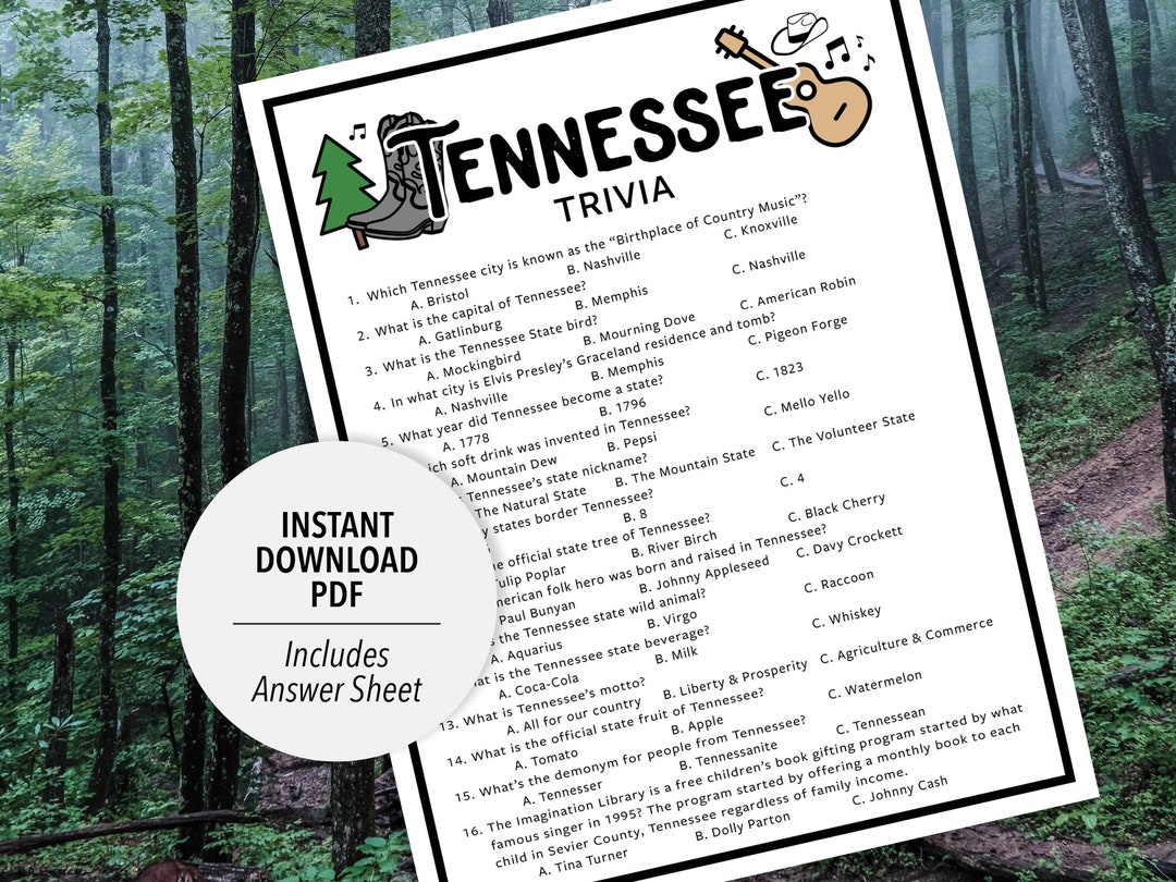 Tennessee Trivia | Tennessee Trivia Game | Printable Tennessee Trivia ...