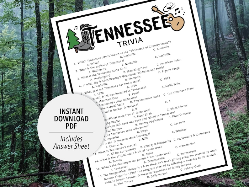 Tennessee Trivia | Tennessee Trivia Game | Printable Tennessee Trivia ...