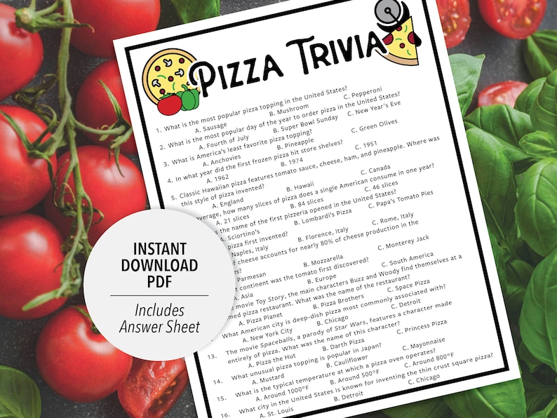 Pizza Trivia | Pizza Trivia Game | Printable Pizza Trivia | Pizza Party ...
