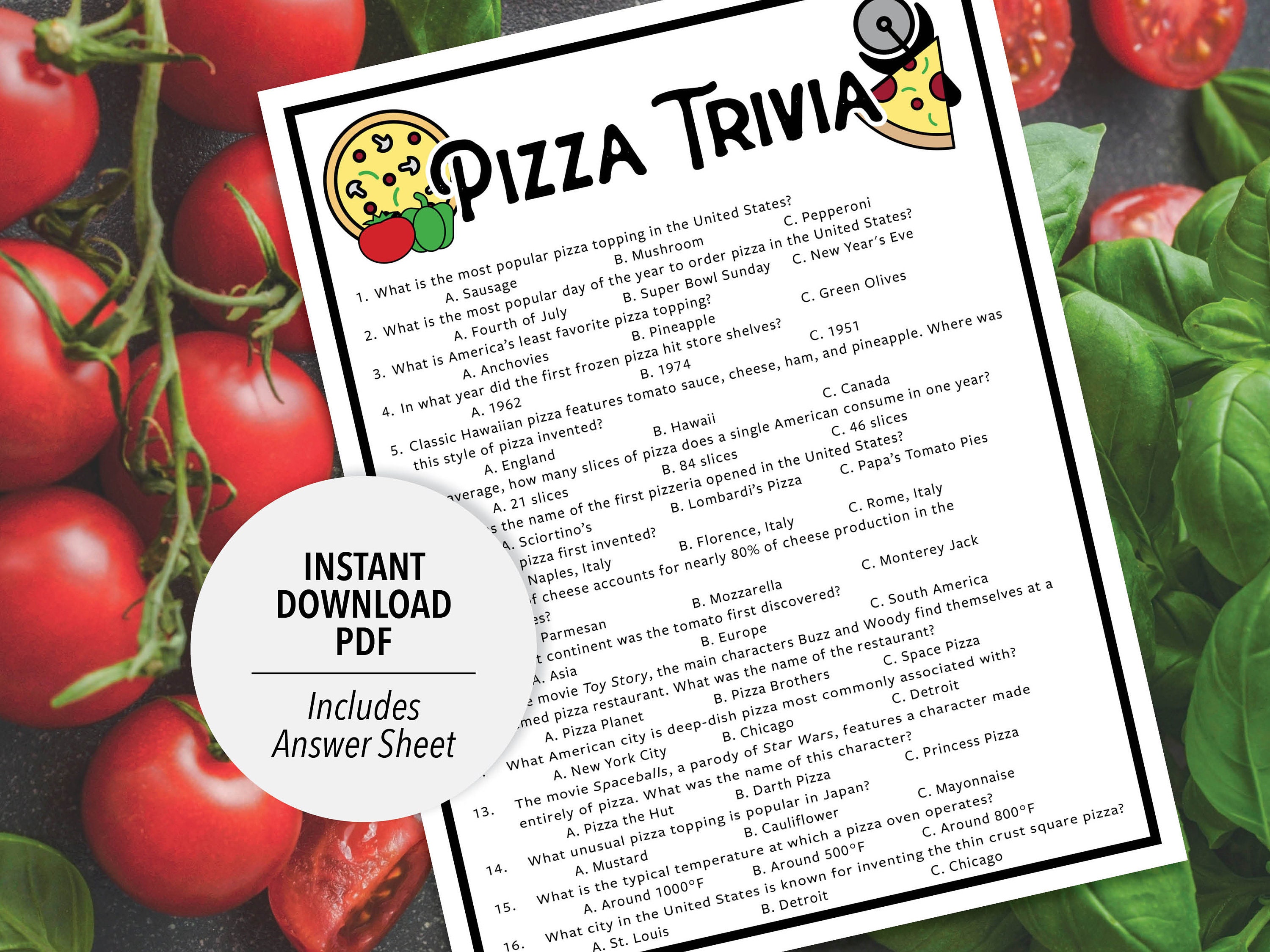 Pizza Trivia | Pizza Trivia Game | Printable Pizza Trivia | Pizza Party ...